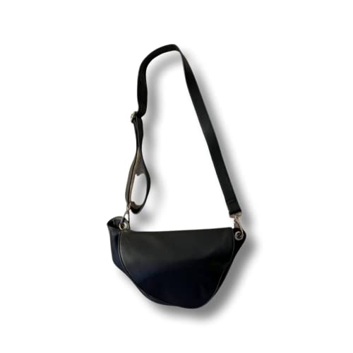 Crossbody Genuine Italian Leather Bag Shoulder Purse Italy Barucheni (Black)