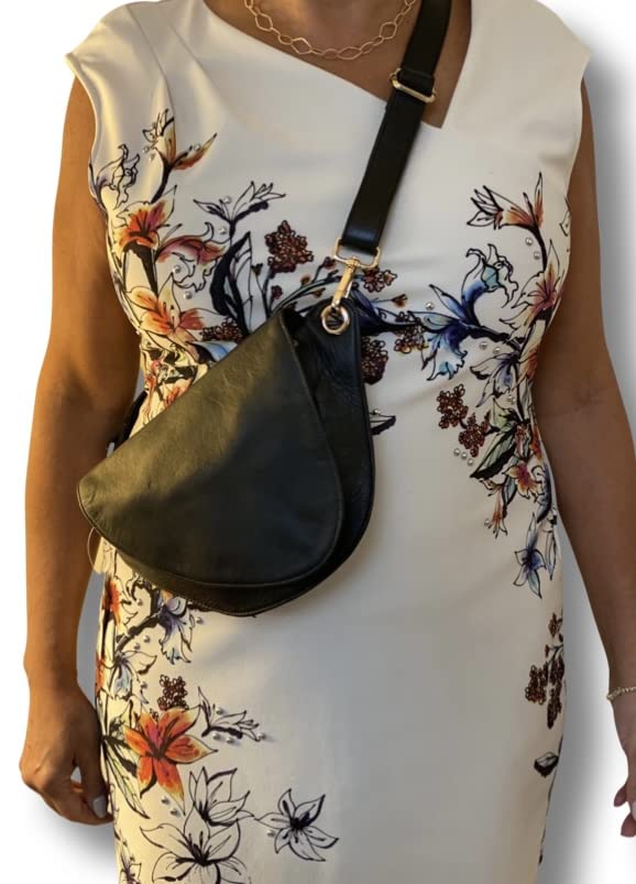 Crossbody Genuine Italian Leather Bag Shoulder Purse Italy Barucheni (Black)