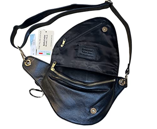 Crossbody Genuine Italian Leather Bag Shoulder Purse Italy Barucheni (Black)