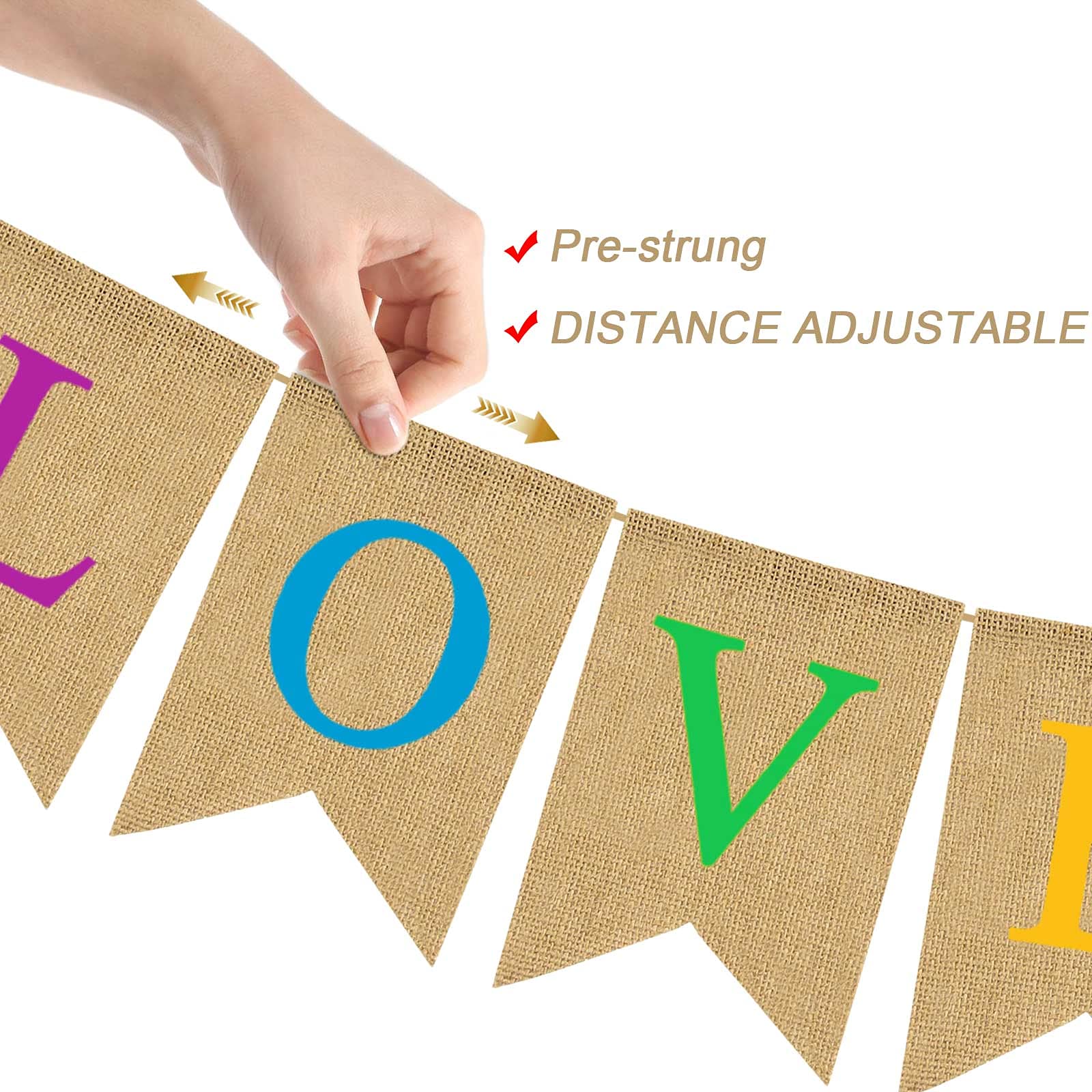 Jute Burlap LOVE IS LOVE Banner Pride Day Rustic Rainbow Heart LGBT Gay Lesbian Party Mantle Fireplace Decoration