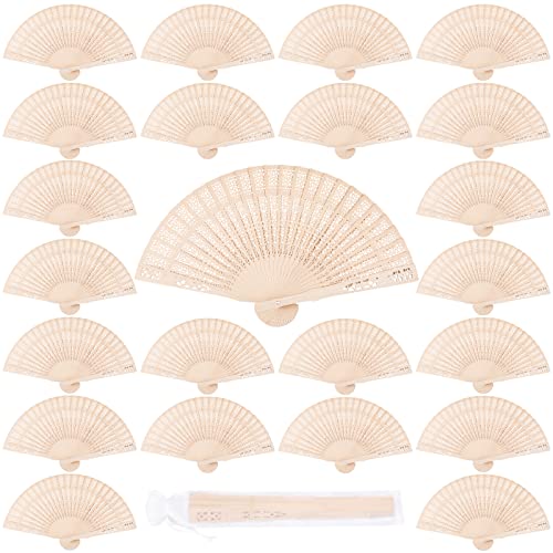 durony 36 Pieces Sandalwood Fans Wooden Handheld Folding Fans Scented Wooden Fans Vintage Hand Fans for Wedding Decoration, Natural