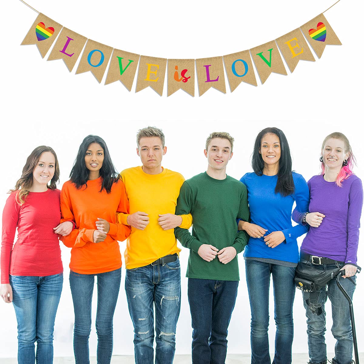 Jute Burlap LOVE IS LOVE Banner Pride Day Rustic Rainbow Heart LGBT Gay Lesbian Party Mantle Fireplace Decoration