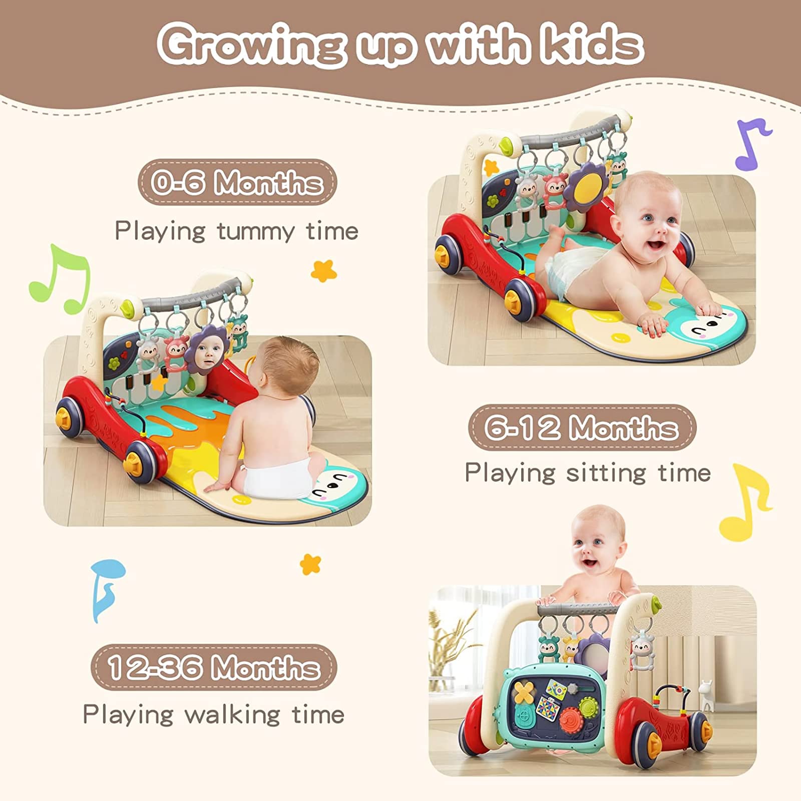 Baby Gym Play Mat Baby Animals Activity Gym for Sensory and Motor Skill Development, Language Discovery, Thicker and Non Slip Baby Play Gym Mat for Babies and Toddlers