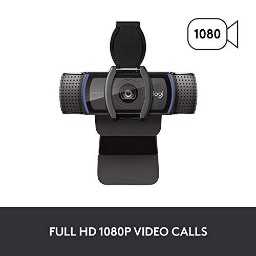 Logitech C920S HD Pro Webcam, Full HD 1080p/30fps Video Calling, Clear Stereo Audio, Light Correction, Privacy Shutter, Works with Skype, Zoom, FaceTime, Hangouts, PC/Mac/Laptop/Tablet/XBox - Black