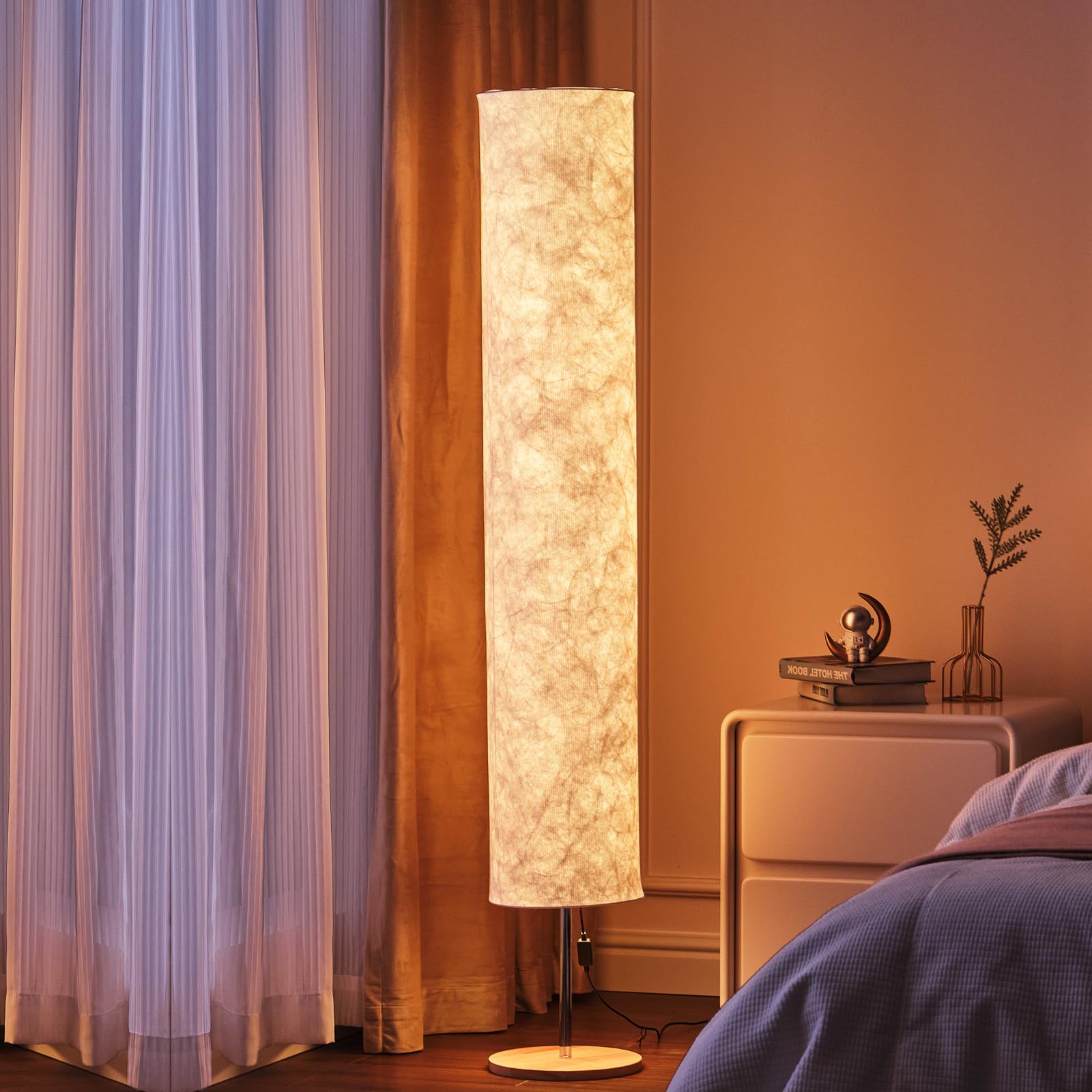 LONRISWAY Soft Light Floor Lamp, 52" Simple Design Morden Slim Warm Light 3000K LED Tyvek Fabric Shade with 2 LED Bulbs Standing Lamp for Living Room Bedroom Game Room