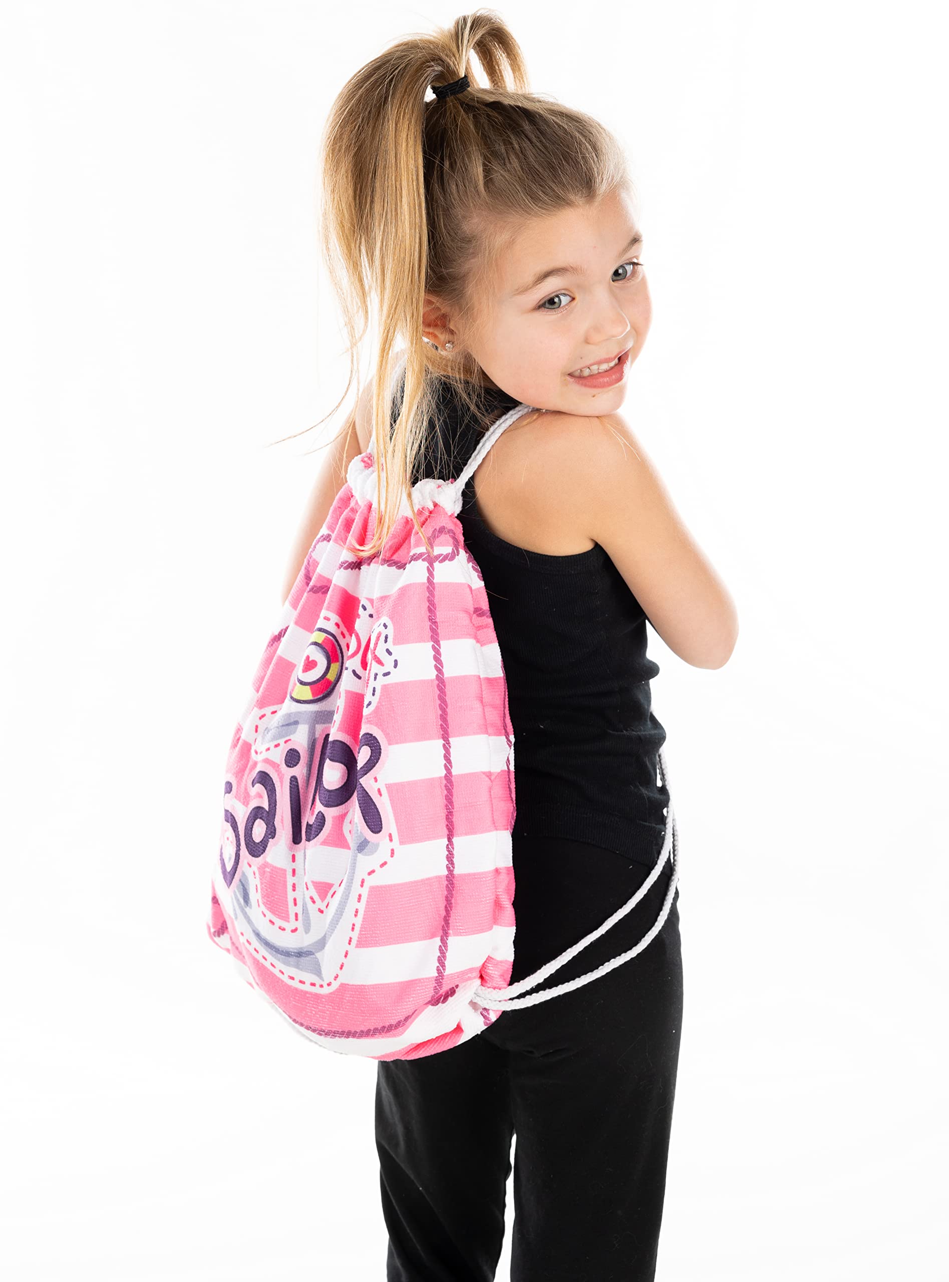 Funky Junque Two in One Beach Towel & Backpack: Sailor w/ Anchor - Pink Large
