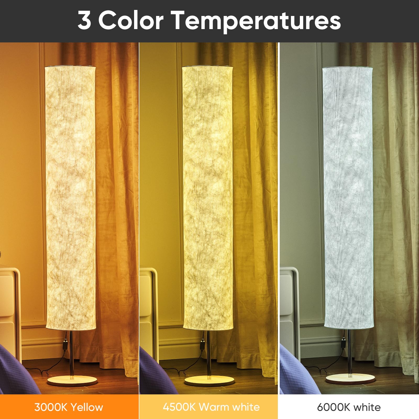LONRISWAY Soft Light Floor Lamp, 52" Simple Design Morden Slim Warm Light 3000K LED Tyvek Fabric Shade with 2 LED Bulbs Standing Lamp for Living Room Bedroom Game Room