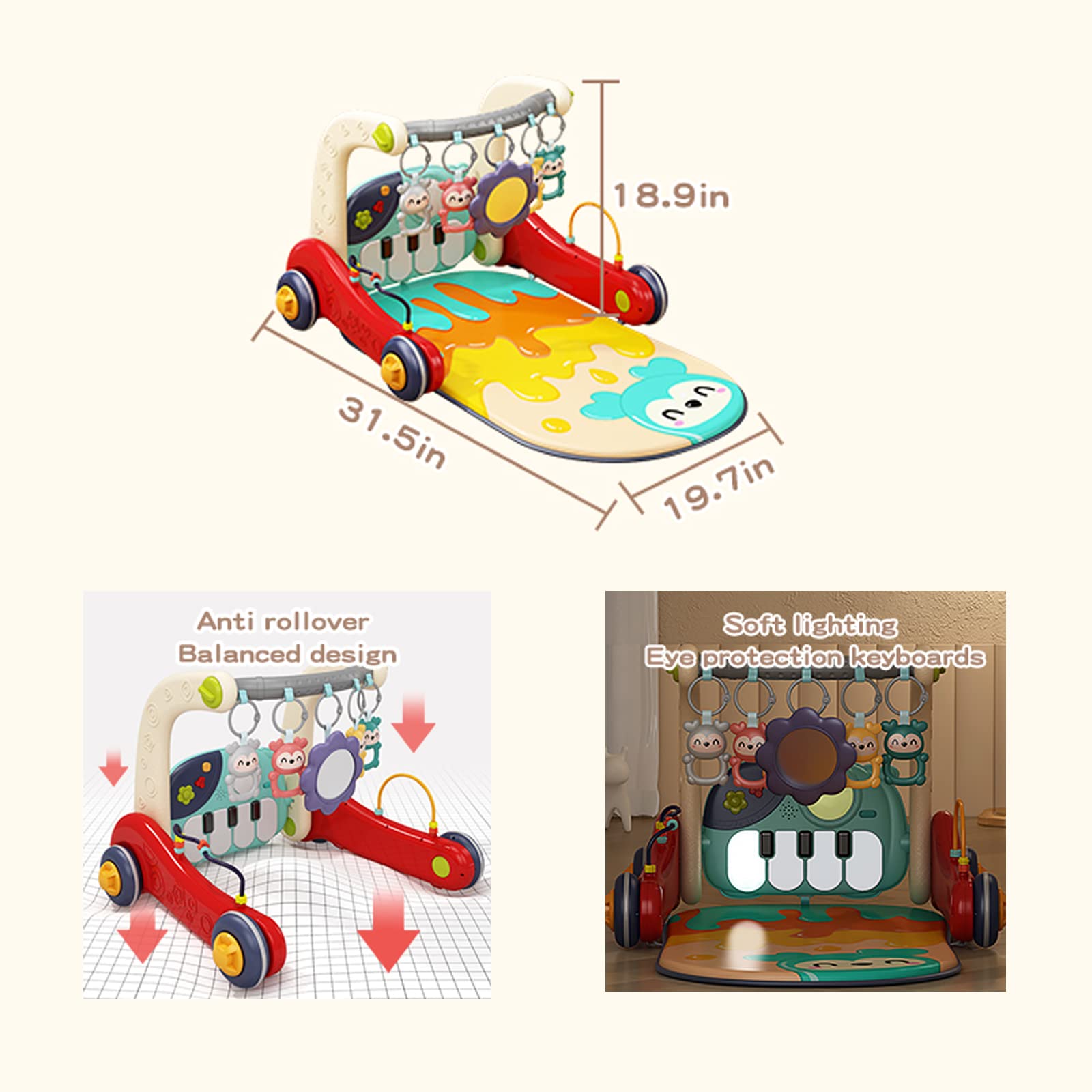 Baby Gym Play Mat Baby Animals Activity Gym for Sensory and Motor Skill Development, Language Discovery, Thicker and Non Slip Baby Play Gym Mat for Babies and Toddlers