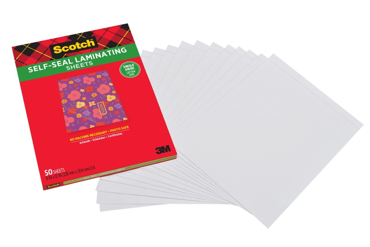 Scotch Self-Seal Laminating Sheets, 50 Sheets, Single Sided, Letter Size (LS854SS-50)
