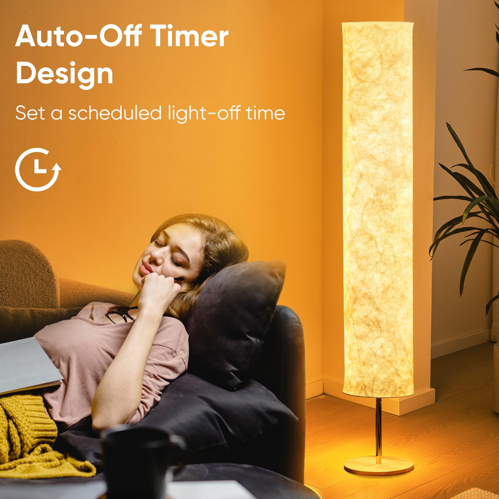 LONRISWAY Soft Light Floor Lamp, 52" Simple Design Morden Slim Warm Light 3000K LED Tyvek Fabric Shade with 2 LED Bulbs Standing Lamp for Living Room Bedroom Game Room