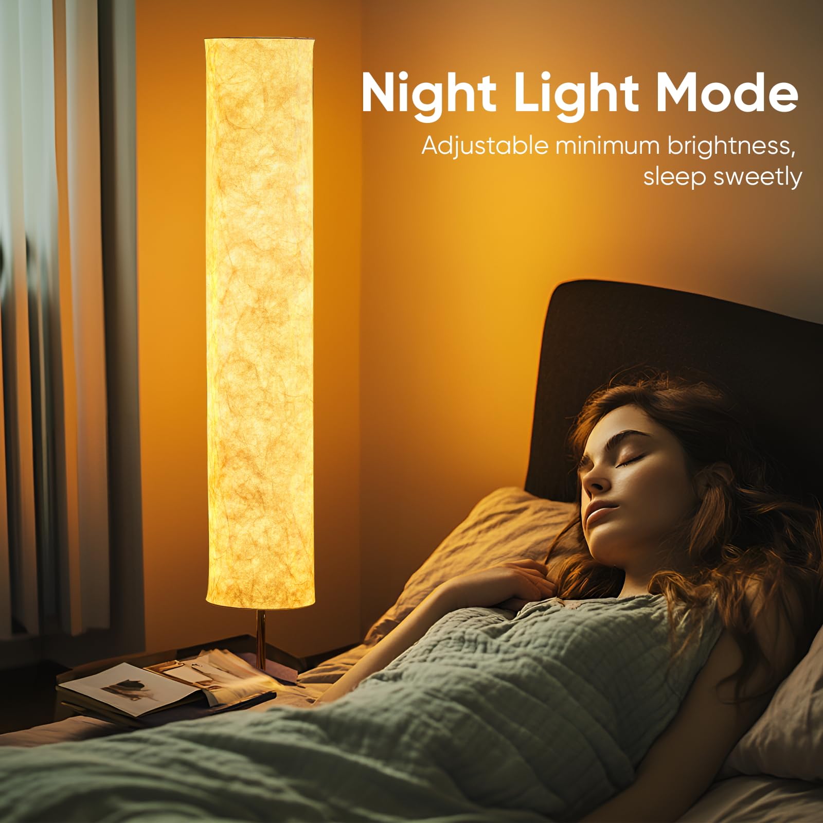 LONRISWAY Soft Light Floor Lamp, 52" Simple Design Morden Slim Warm Light 3000K LED Tyvek Fabric Shade with 2 LED Bulbs Standing Lamp for Living Room Bedroom Game Room