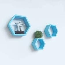 Modern Floating Wall Shelves for Home Decor Set of 3 Pc Wall Shelf Hanging Shelves Wall Mounted Shelves by SUFY Crafts (Blue)