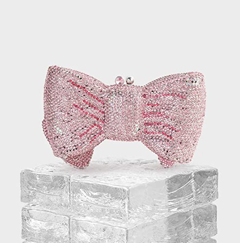 UMREN Women Luxury Crystal Clutch Bowknot Rhinestone Evening Bag Purse for Wedding Party Pink