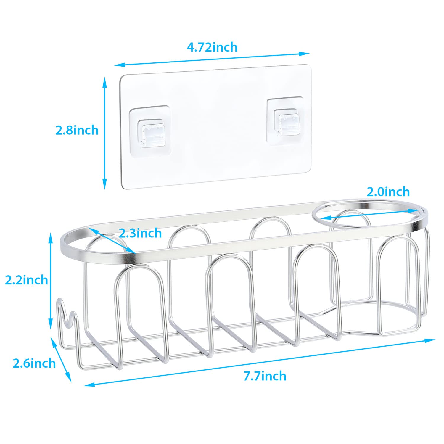 DOLRIS Kitchen Sink Caddy, Sponge Holder for Kitchen Sink, 3 in 1 Adhesive Kitchen Sponge Holder + Brush Holder + Hooks, Kitchen Sink Accessories SUS304 Stainless Steel,Silver