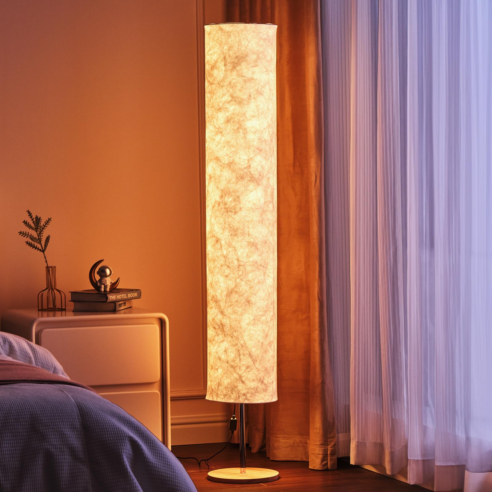 LONRISWAY Soft Light Floor Lamp, 52" Simple Design Morden Slim Warm Light 3000K LED Tyvek Fabric Shade with 2 LED Bulbs Standing Lamp for Living Room Bedroom Game Room