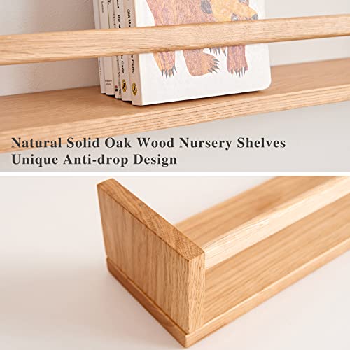 TREOAKWIS Nursery Shelves, Natural Wood Nursery Floating Shelves for Wall Mounted, Wall Bookshelf for Kids,Hanging Shelf for Baby Nursery Room Decor Bathroom Decor, Kitchen Spice Rack, 24 Inch