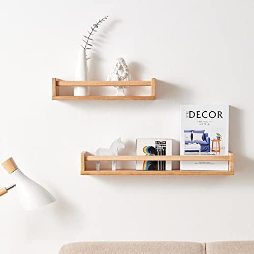 TREOAKWIS Nursery Shelves, Natural Wood Nursery Floating Shelves for Wall Mounted, Wall Bookshelf for Kids,Hanging Shelf for Baby Nursery Room Decor Bathroom Decor, Kitchen Spice Rack, 24 Inch