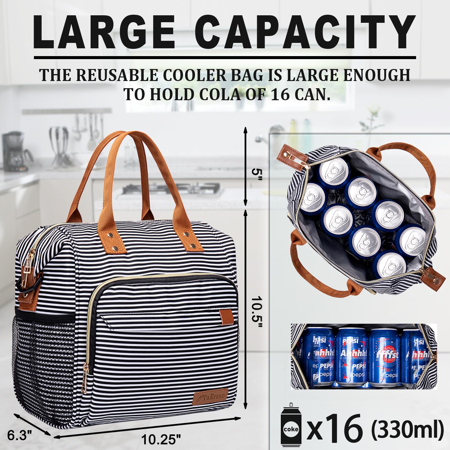 Insulated Lunch Bag - Large Portable Cooler Lunch Box for Office Work School Picnic Beach Workout - Reusable Freezable Tote Lunch Bag Organizer with Adjustable Shoulder Strap for Women Men Adult Kids