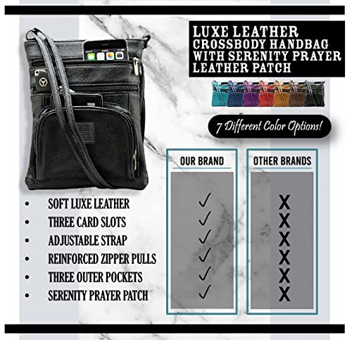 Steeltime Unisex Super Soft Leather Crossbody Bag with Lords Prayer or Serenity Prayer Patch with Carrying Strap (Serenity Prayer/Dark Brown)