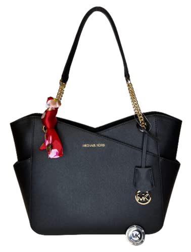 Michael Kors Women's Jet Set Travel Large Chain Shoulder Bag (Large, Black/Gold)