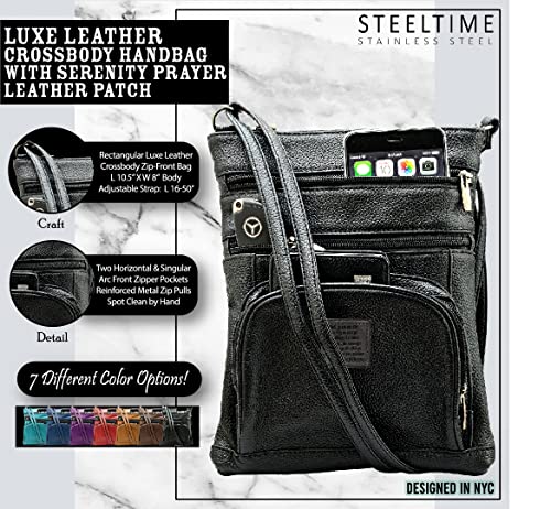 Steeltime Unisex Super Soft Leather Crossbody Bag with Lords Prayer or Serenity Prayer Patch with Carrying Strap (Serenity Prayer/Dark Brown)
