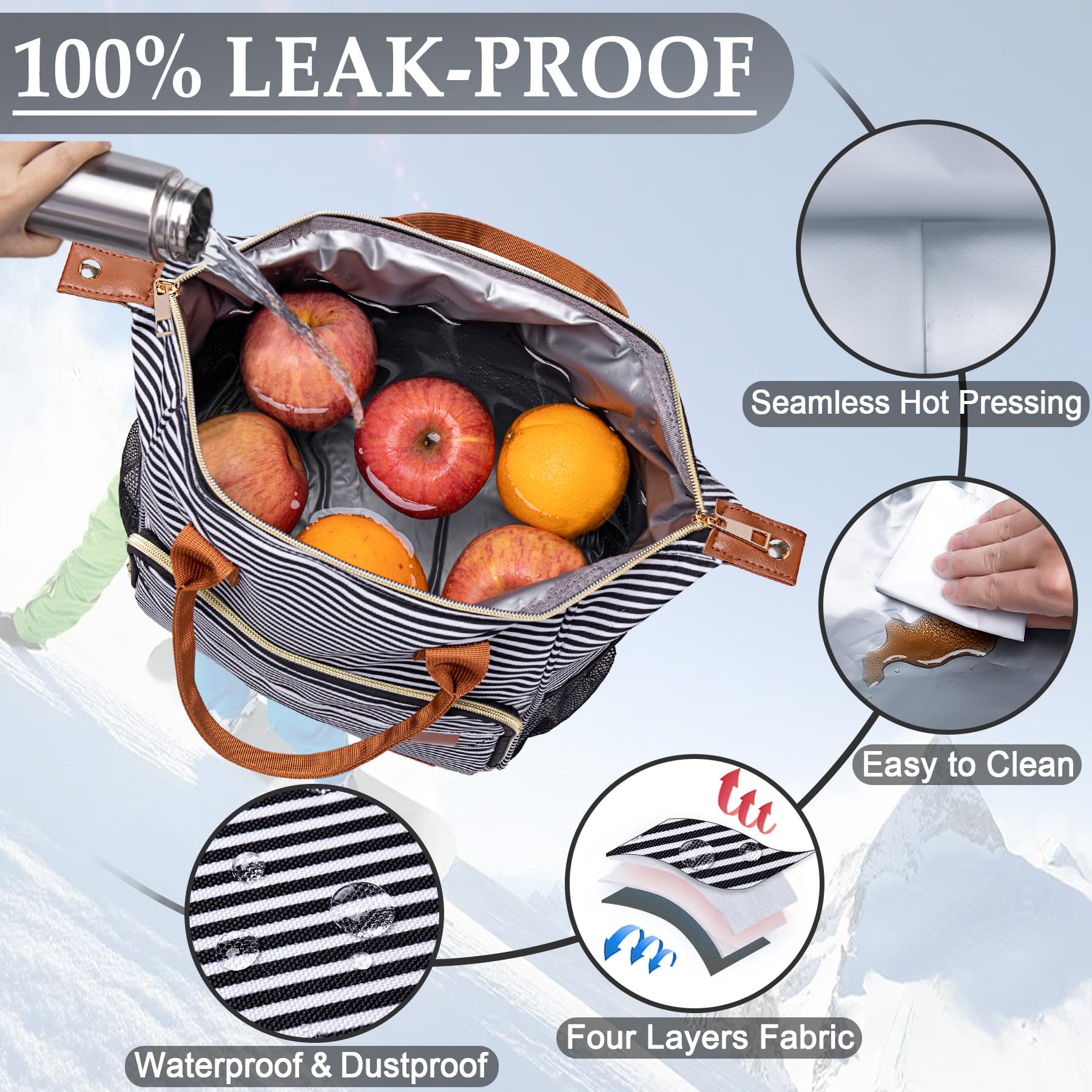 Insulated Lunch Bag - Large Portable Cooler Lunch Box for Office Work School Picnic Beach Workout - Reusable Freezable Tote Lunch Bag Organizer with Adjustable Shoulder Strap for Women Men Adult Kids