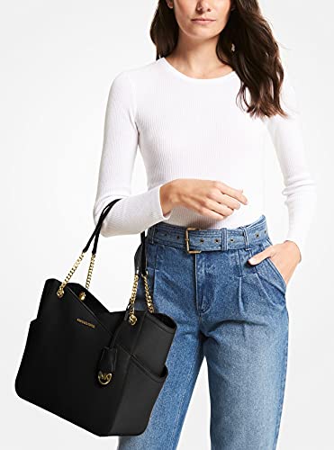 Michael Kors Women's Jet Set Travel Large Chain Shoulder Bag (Large, Black/Gold)