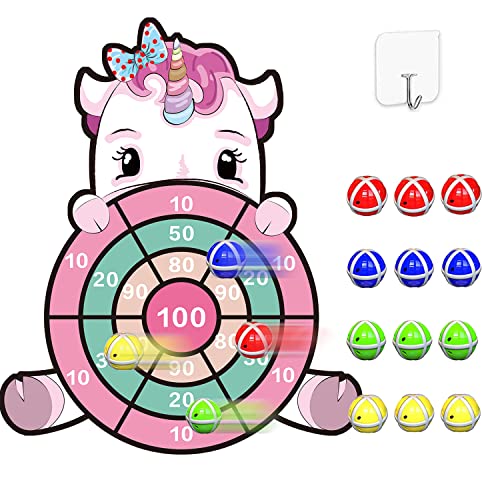 Toys for Girls, 25" Large Unicorn Dart Board Game for Kids, Party Games Girls Toys Age 3-12, Easter Basket Stuffers Christmas Birthday Gifts for 6-10 Year Old Girls, Toddler Outdoor Toys-12 Balls