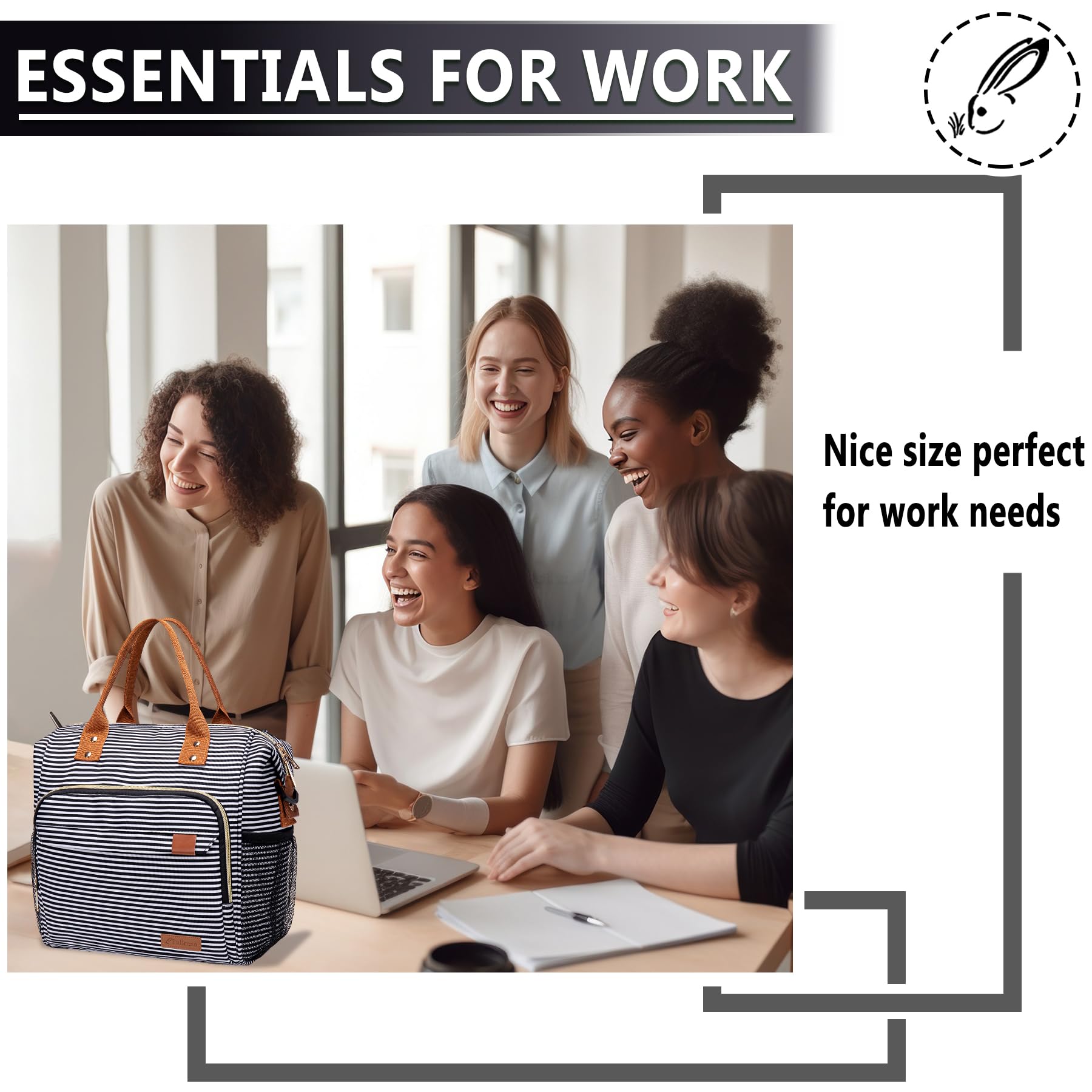 Insulated Lunch Bag - Large Portable Cooler Lunch Box for Office Work School Picnic Beach Workout - Reusable Freezable Tote Lunch Bag Organizer with Adjustable Shoulder Strap for Women Men Adult Kids