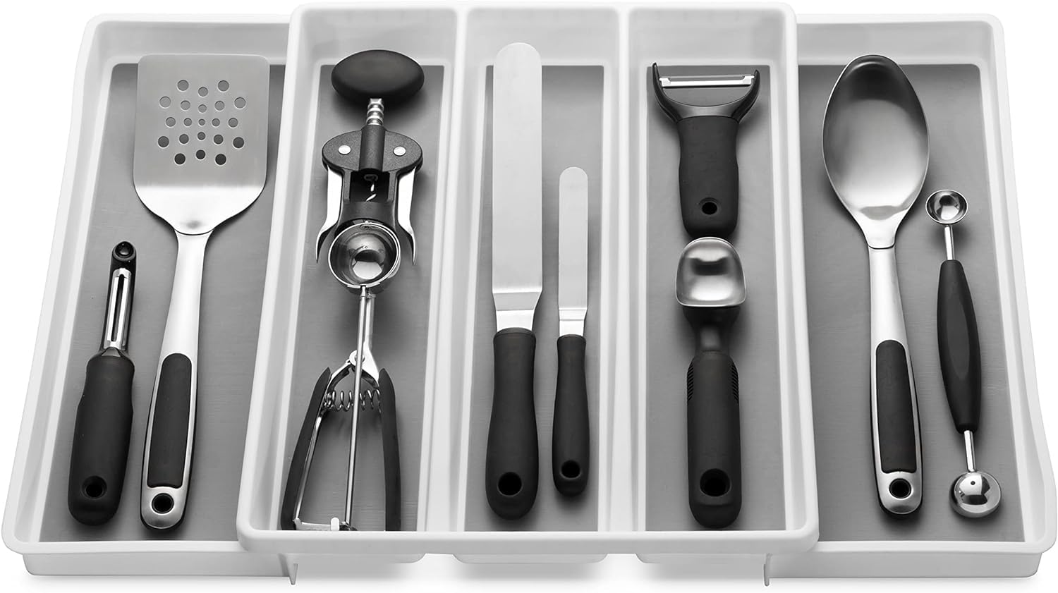 SESENO Expandable Utensil Tray Drawer Organizer, 5 Compartment Adjustable Serving Utensils Holder, Multi-Purpose Storage for Kitchen, Office, Bathroom Supplies