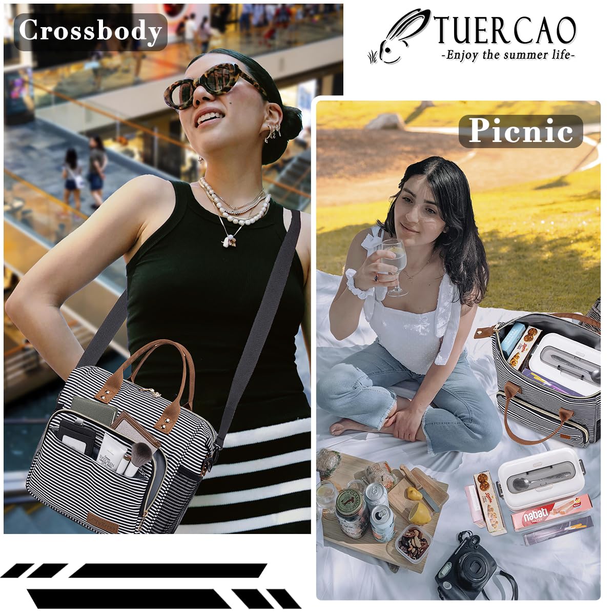 Insulated Lunch Bag - Large Portable Cooler Lunch Box for Office Work School Picnic Beach Workout - Reusable Freezable Tote Lunch Bag Organizer with Adjustable Shoulder Strap for Women Men Adult Kids