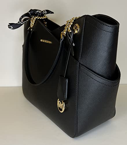 Michael Kors Women's Jet Set Travel Large Chain Shoulder Bag (Large, Black/Gold)