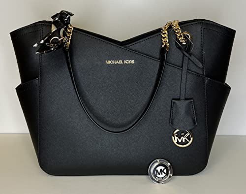 Michael Kors Women's Jet Set Travel Large Chain Shoulder Bag (Large, Black/Gold)