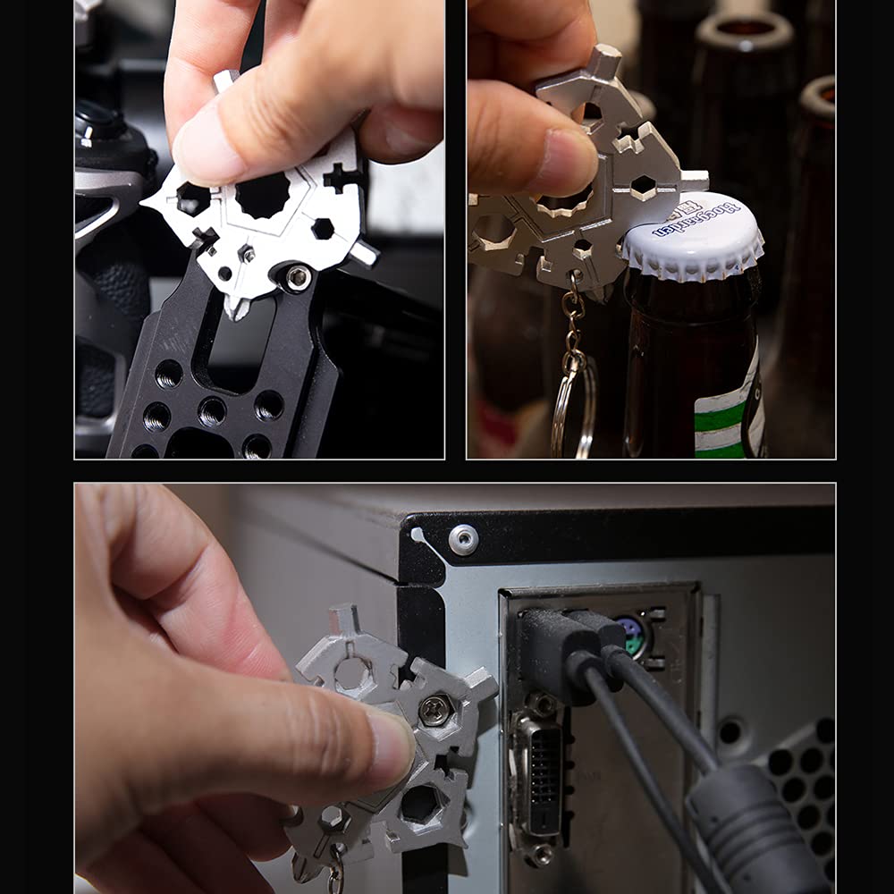 10 Pack The Pentagon Carbon Steel 23-in-1 Snowflake Multitool Screwdriver, 18 in 1 Multi Snow Tool Wrench New Upgrade (Black)