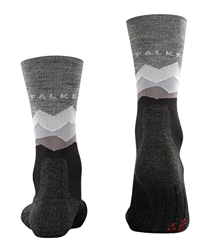 FALKE Men's TK2 Explore Crest Hiking Socks, Merino Wool, Mid Calf, Medium Padding, Max Comfort, Athletic Sock, Black (Black 3003), 12.5-13.5, 1 Pair