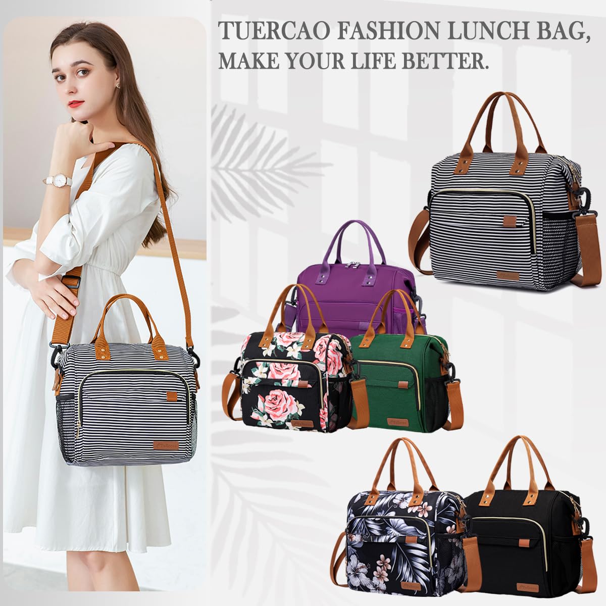 Insulated Lunch Bag - Large Portable Cooler Lunch Box for Office Work School Picnic Beach Workout - Reusable Freezable Tote Lunch Bag Organizer with Adjustable Shoulder Strap for Women Men Adult Kids