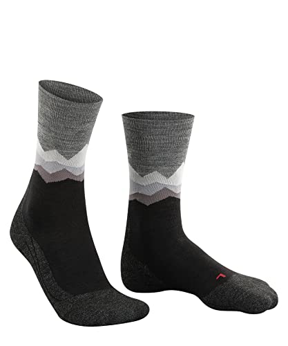 FALKE Men's TK2 Explore Crest Hiking Socks, Merino Wool, Mid Calf, Medium Padding, Max Comfort, Athletic Sock, Black (Black 3003), 12.5-13.5, 1 Pair