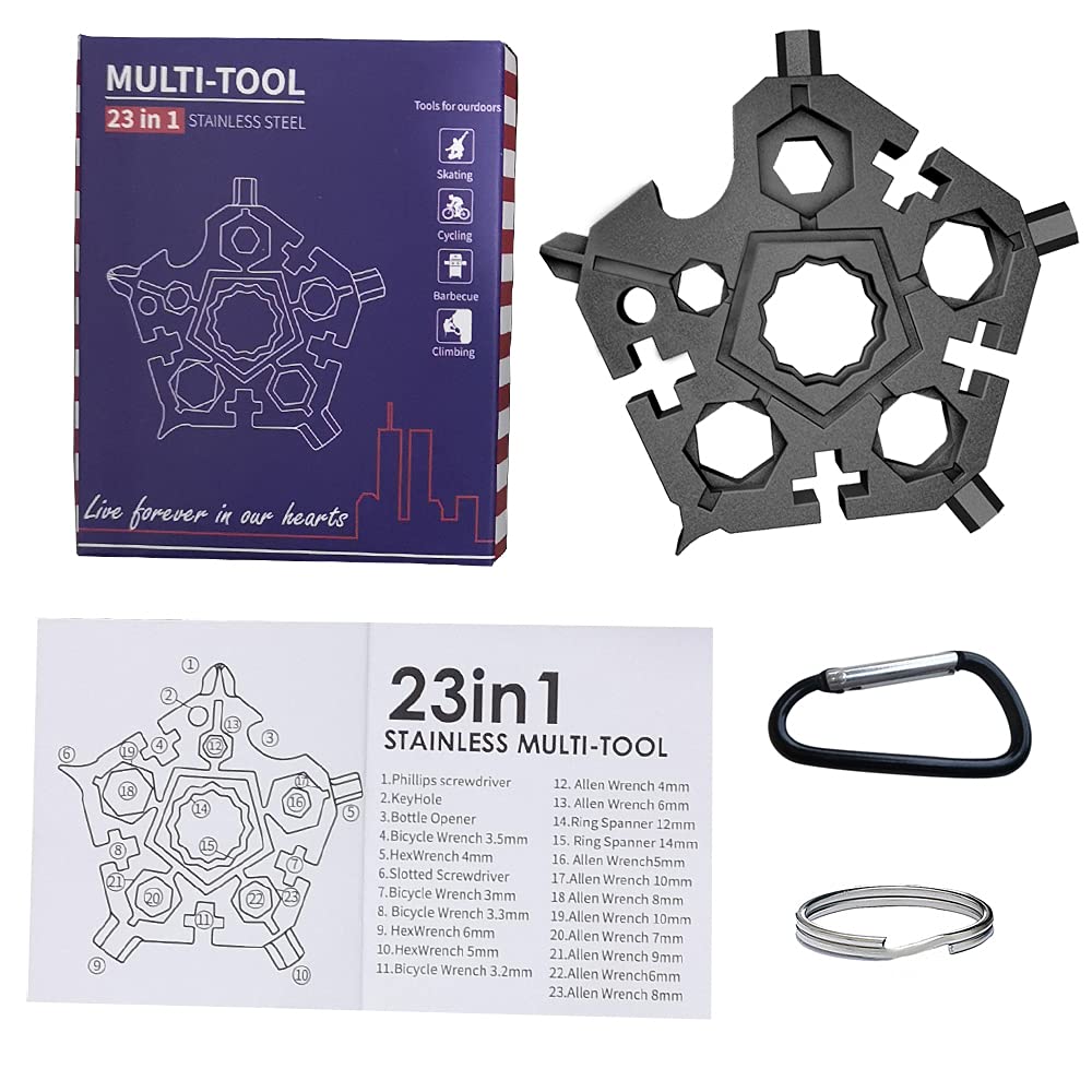 10 Pack The Pentagon Carbon Steel 23-in-1 Snowflake Multitool Screwdriver, 18 in 1 Multi Snow Tool Wrench New Upgrade (Black)