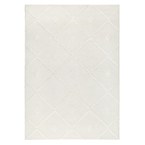 Antep Rugs Palafito 5x7 Geometric Shag Diamond High-Low Pile Textured Indoor Area Rug (White, 5'3" x 7'6")