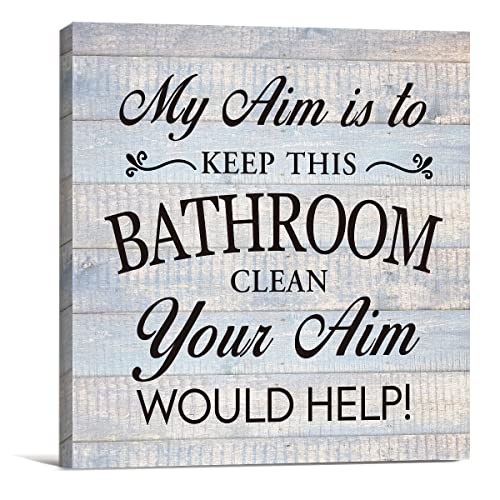 Lameila Funny Bathroom Sign Wall Art Prints Canvas Painting Rustic y Aim is to Keep This Bathroom Clean Positive Print Country Home Decor 8" x 8"