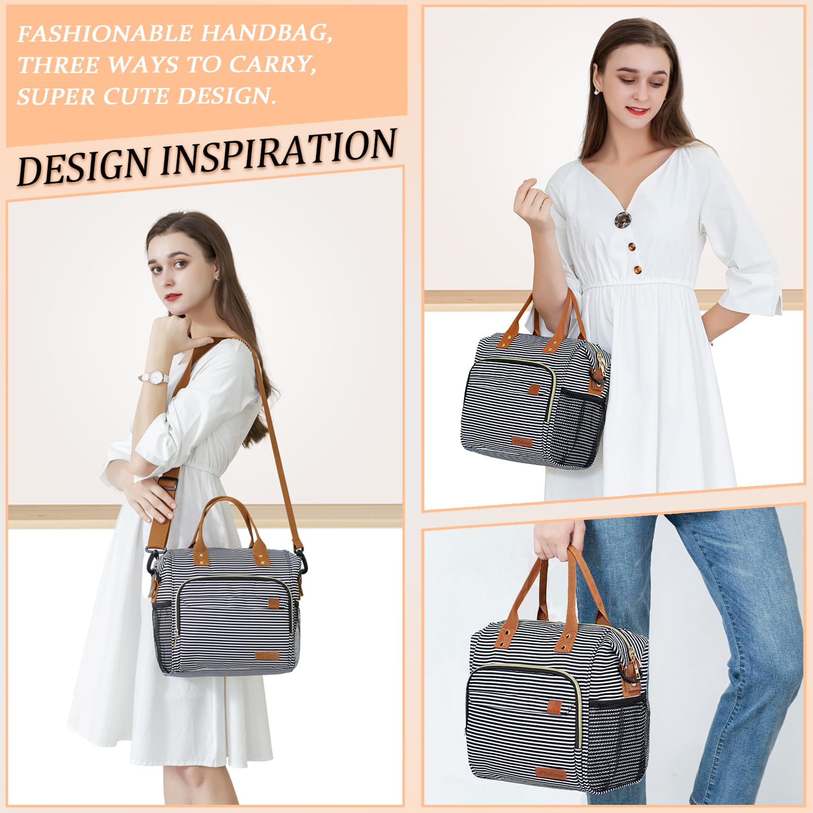 Insulated Lunch Bag - Large Portable Cooler Lunch Box for Office Work School Picnic Beach Workout - Reusable Freezable Tote Lunch Bag Organizer with Adjustable Shoulder Strap for Women Men Adult Kids