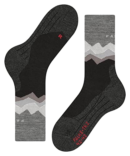 FALKE Men's TK2 Explore Crest Hiking Socks, Merino Wool, Mid Calf, Medium Padding, Max Comfort, Athletic Sock, Black (Black 3003), 12.5-13.5, 1 Pair