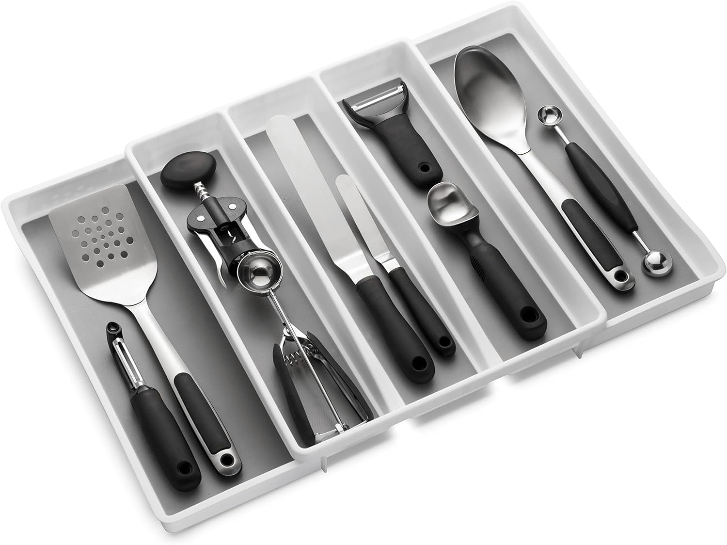 SESENO Expandable Utensil Tray Drawer Organizer, 5 Compartment Adjustable Serving Utensils Holder, Multi-Purpose Storage for Kitchen, Office, Bathroom Supplies