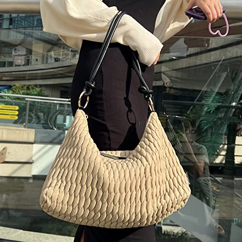 NAARIIAN quilted shoulder bags for Women,Small Hobo handBags,puffer bag with Adjustable Strap(beige bag)