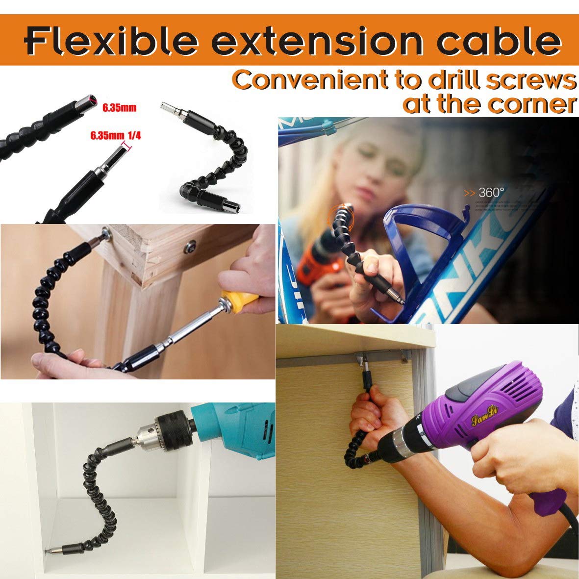 Home DIY tools Universal Socket Wrench Auto Adjustable Size(7-19mm) with Strong Magnetic Screw Driver and Bendable Extension Cable for Corner Driving Screw Gifts for man Christmas