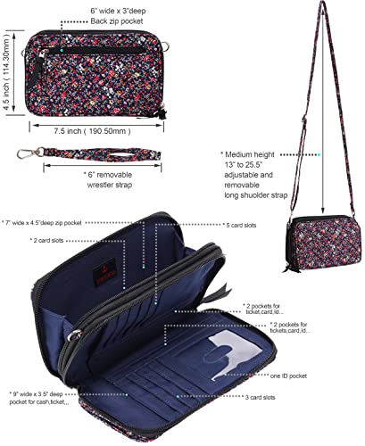 Brentano Cotton quilted double-zipper crossbody wallet purse and clutch (BABYSBREATH)