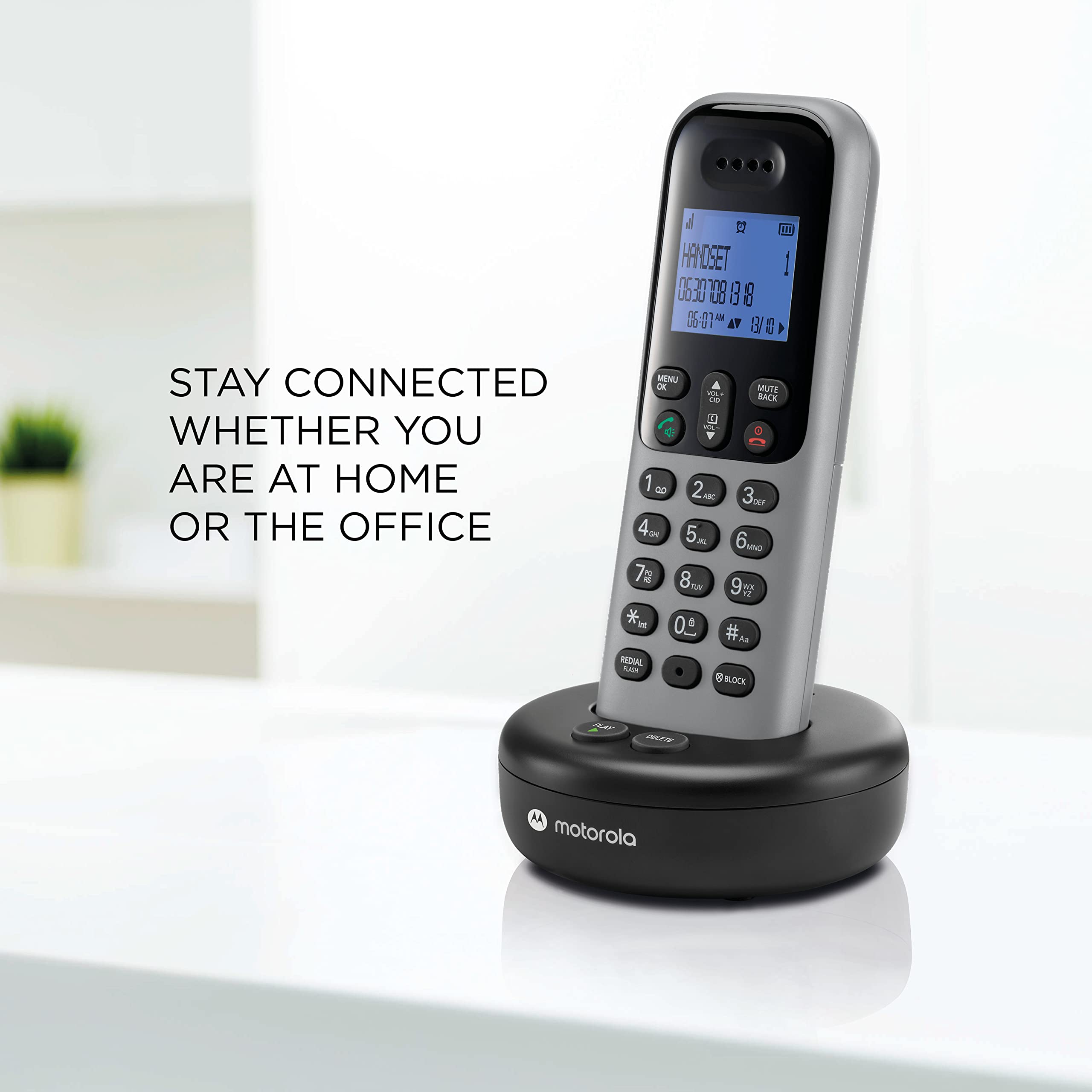 Motorola Voice Cordless Phone System w/ 3 Digital Handsets + Answering Machine, Remote Access, Call Block - Dark Grey (T613)