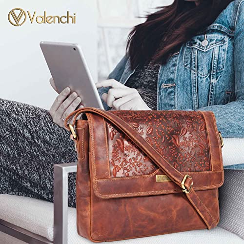 LEVOGUE Crossbody bag in Genuine Leather with flower embossing-Elegant and Classic design