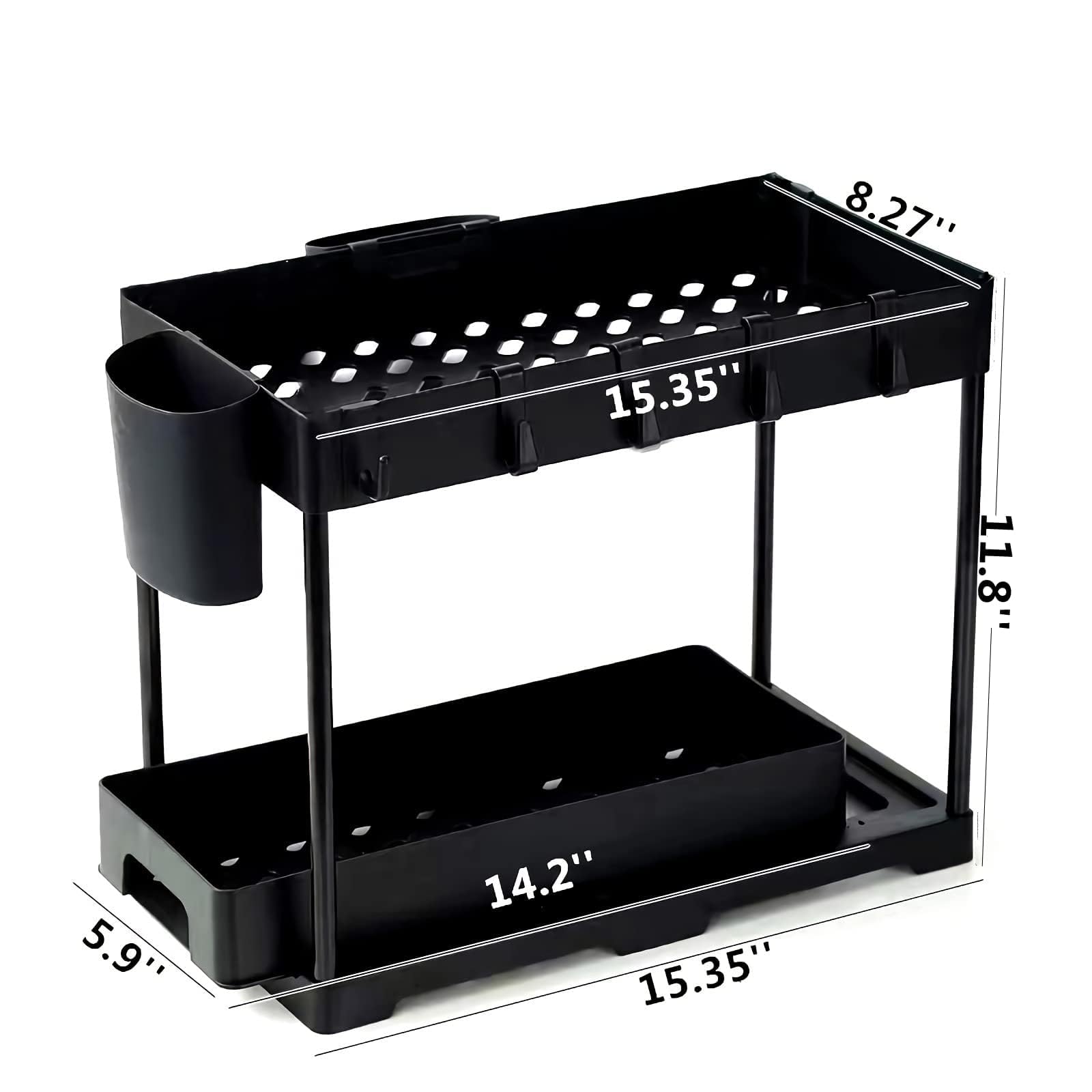 2 Pack Under Sink Organizers and Storage With Sliding Storage Drawers Basket,2 Tier Bathroom Organizer Under Sink,Kitchen Cabinet Organizers And Storage Rack With Hooks,The Bottom Can Be Pull Out