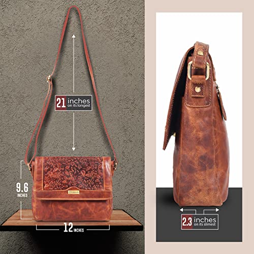 LEVOGUE Crossbody bag in Genuine Leather with flower embossing-Elegant and Classic design